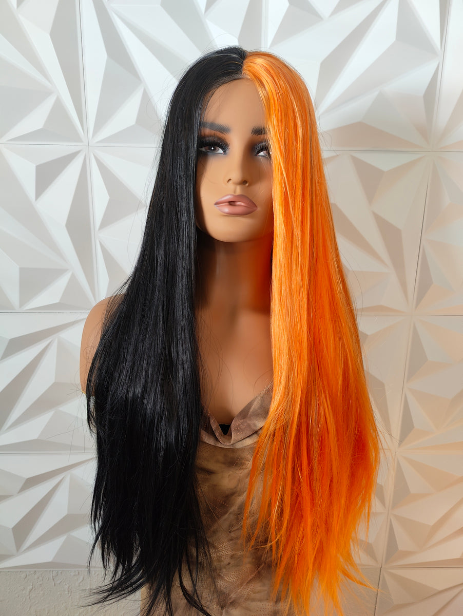 Long Orange and Black High Quality Fiber Wigs by Lit Unicorns | Blyng ...